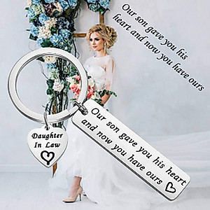 MYOSPARK Daughter in Law Keychain Our Son Gave You His Heart Daughter In Law Gift For Wedding Day Keepsake Gift (Our Son Gave You His Heart)