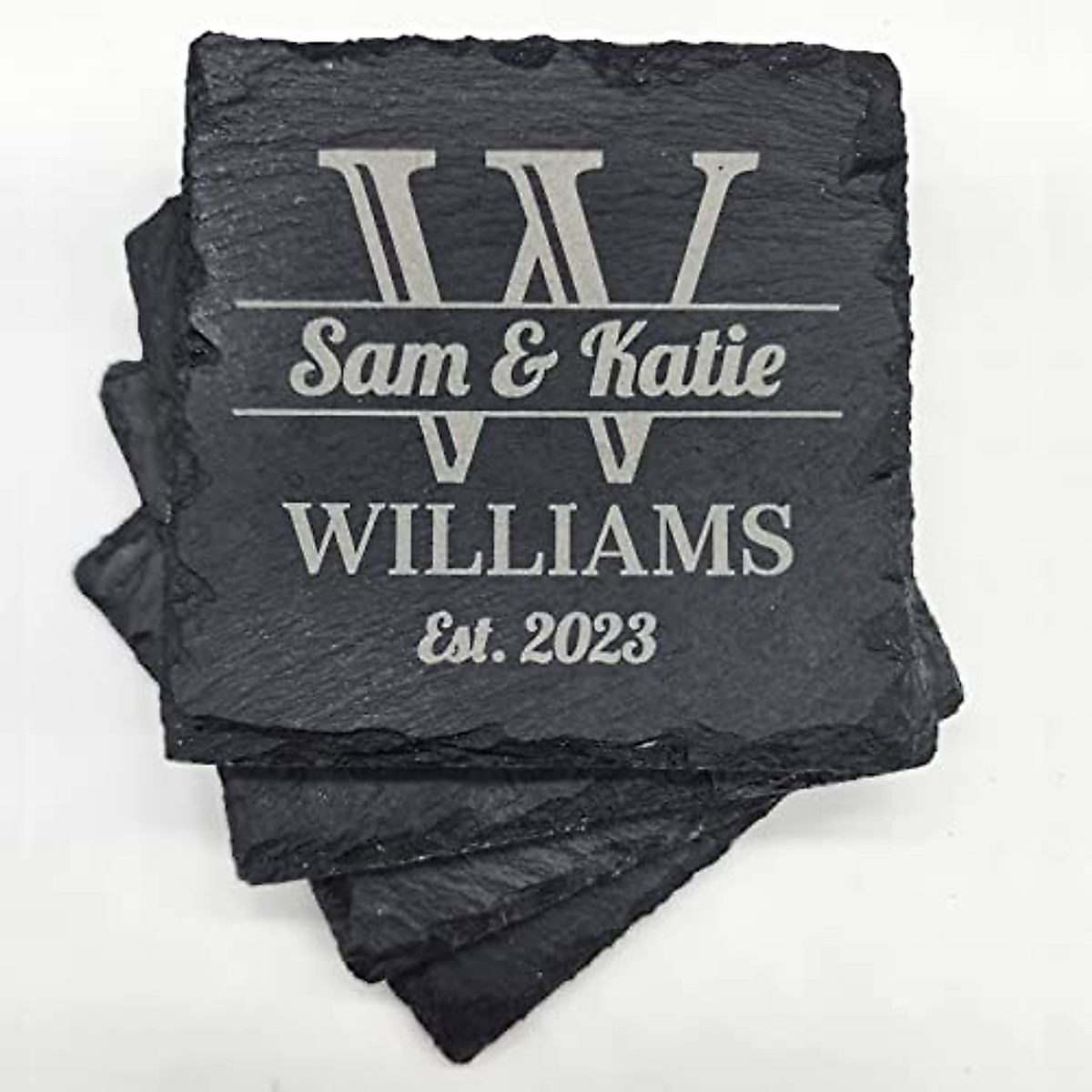Custom Engraved Slate Coasters, 4" Square (Set of 4 or Set of 6) - Great for Personalized Gifts, Weddings, Couples, Anniversaries, Special Occasions