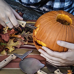 Creative Carving NEW 4 Piece Pumpkin Carving Kit with Woode Case: (Plus Pumpkin Carving Stencil E-Book) Sturd Stainless Steel and Wood Handled Carving Tools | Crafted for Safety and Efficiency