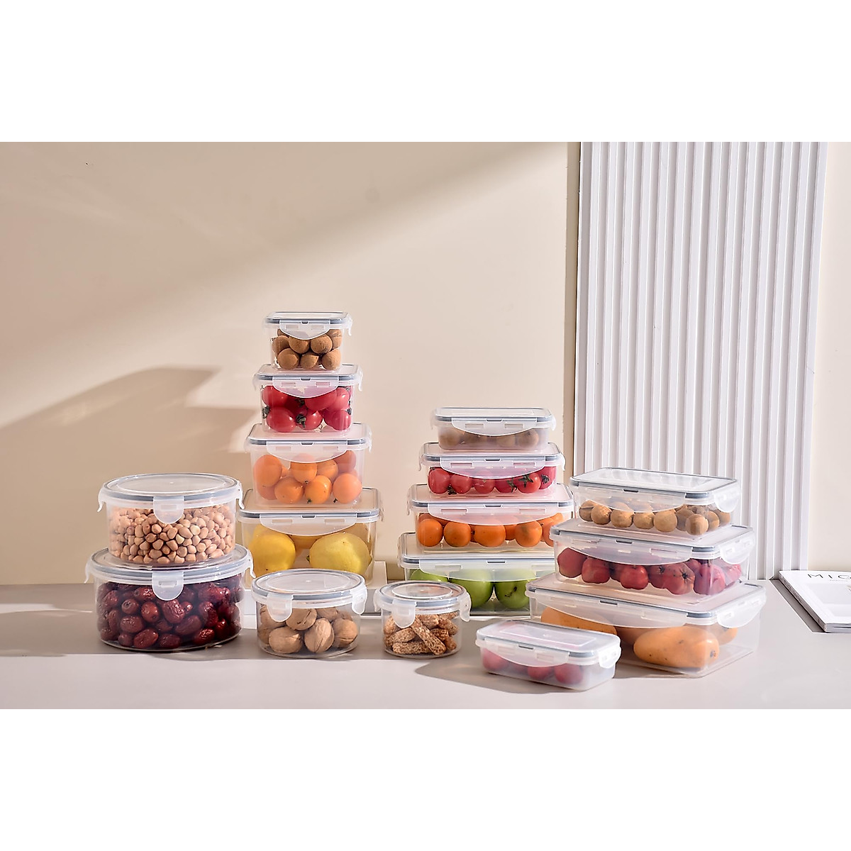 Class Frogs 32 high-capacity food storage containers (16 containers+16 lids), lunch box, bread storage box, pantry and kitchen container, leak proof, BPA free, Transparent, CNTZ-A111