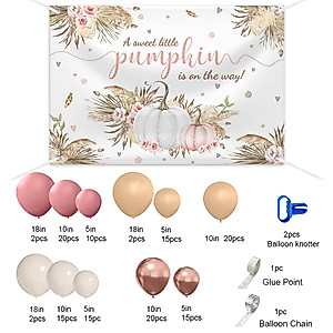 MEHOFOND Boho Baby Shower Party Decorations Set 156pcs Retro Boho Balloons Set Fall Pumpkin Girl Baby Shower Backdrop Pink Floral A Little Pumpkin Is On The Way Banner Boho Balloon Garland Arch Kit