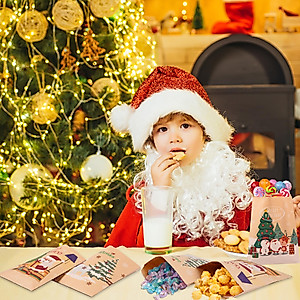 Kolewo4ever 240 Pieces Christmas Kraft Treat Bags Holiday Bags With Xmas Tree Santa Claus, Elk Prints Christmas Goodies Snack Gift Bags Red Green Candy Buffet Paper Bags for Christmas Holiday，6 Styles