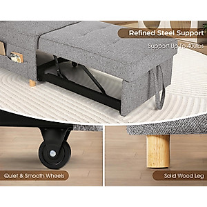 SEJOV Convertible Sofa Bed, 4-in-1 Sleeper Sofa Chair Bed with 6 Adjustable Backrest and Pillow,3-Seat Folding Ottoman Couch Bed Linen for Bedroom Small Space Living Room Office, Grey