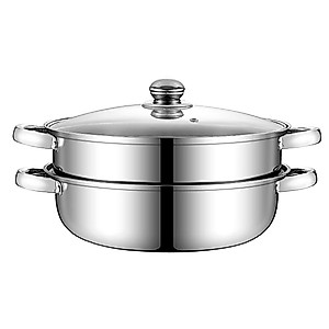 Steamer Set Hot Pot Glass Lid Soup Base Korean BBQ Multi Cooker Stainless Steel Pot Set (2 Tier Steamer)