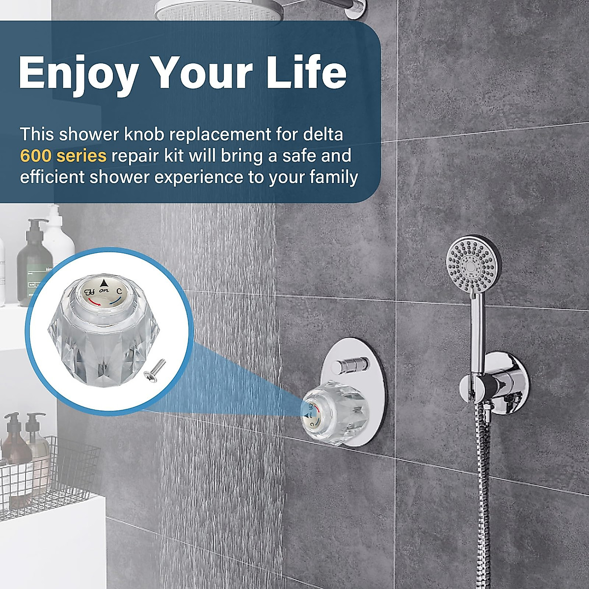 RP2391 Shower Faucet Handle Replacement for Delta Shower Handle Single Clear Knob Handle Kit with Offset Hole for Shower/Tub