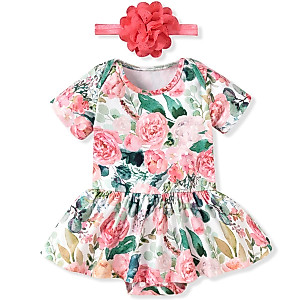 Aalizzwell 6-12 Months Infant Baby Girls Spring Summer Clothes Floral Bodysuit Dress Outfit