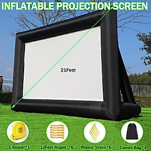 staelea 21ft Inflatable Projector Movie Screen for Outside and Indoor Theater Projector Screen，Supports Front and Rear Projection，Includes a Powerful Fan, Strapping, Repair Kit and Storage Bag
