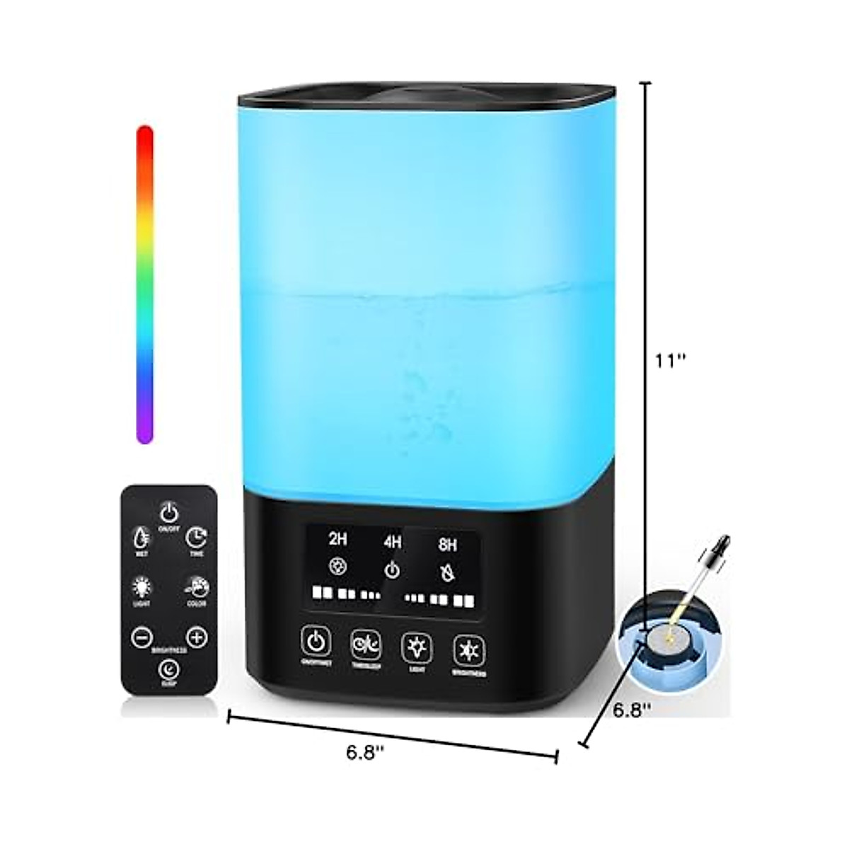 Humidifiers for Bedroom, Cool Mist Humidifiers for Large Room, 3L Top Fill Humidifiers for Home Baby Nursery, Remote Control, 360°Nozzle, Auto Shut-Off, Sleep Mode, 3 Mist Levels, Nightlight, Timer