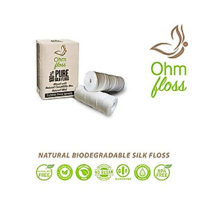 Ohm Earth’s Ohm Floss Refill – Natural Biodegradable Silk Dental Floss for Refillable Bamboo/Steel Holder, Natural Candelilla Wax, 100% Compostable, Eco Oral Care, 110 yds/100m (2-Pack) Natural Mint