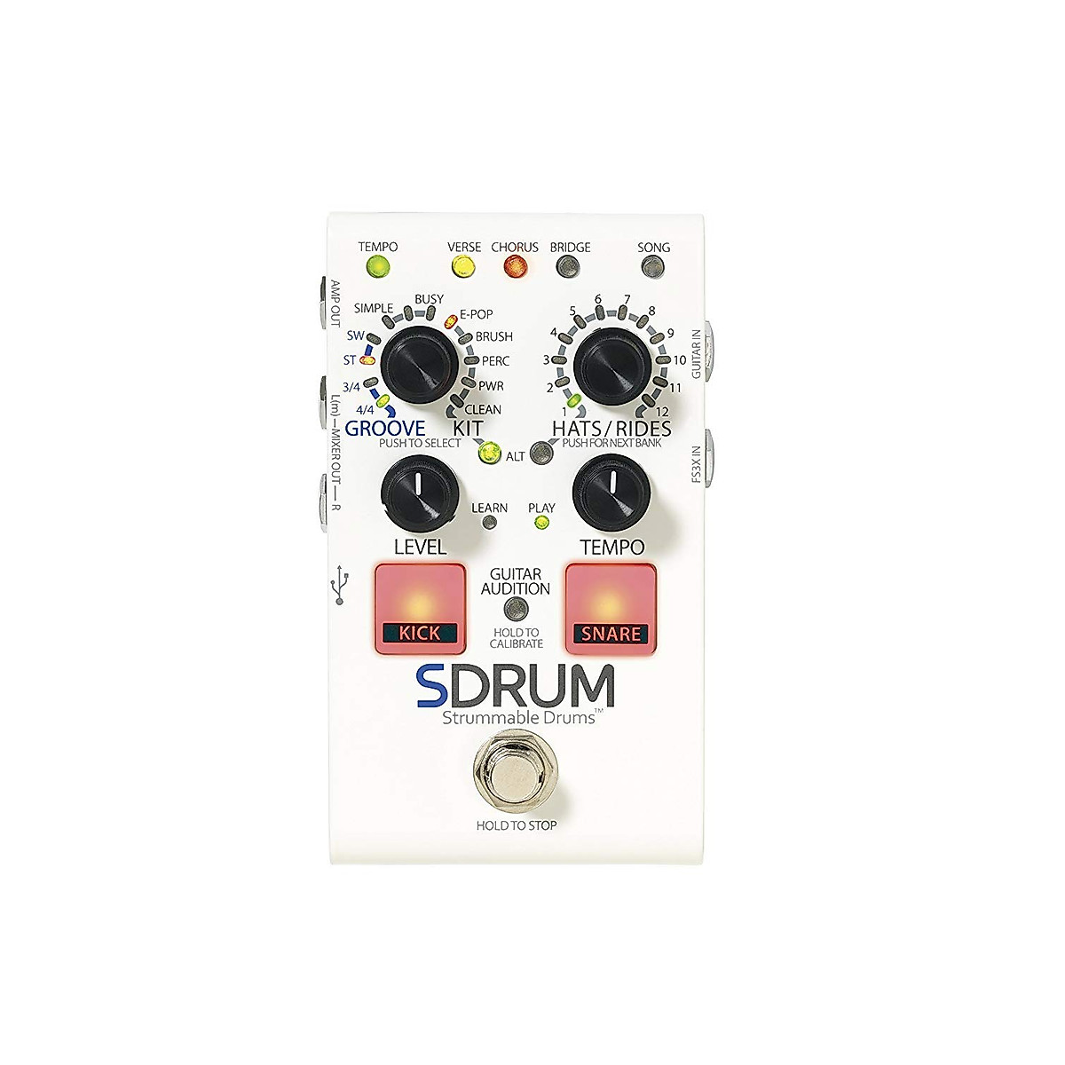 Digitech SDRUM Strummable Drums Pedal Bundle with FS3X Footswitch, Polishing Cloth, and 6 Dunlop Picks