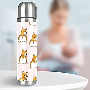 Cute Funny Corgi Dog Puppy Stainless Steel Water Bottle Leak-Proof, Double Walled Vacuum Insulated Flask Thermos Cup Travel Mug 17 OZ