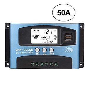 SHYEKYO Solar Charge Controller, 12V/24V MPPT Solar Charge Controller with LCD Real Time Display Solar Panel Intelligent Regulator for Storage Batteries and Loads Work(50A)