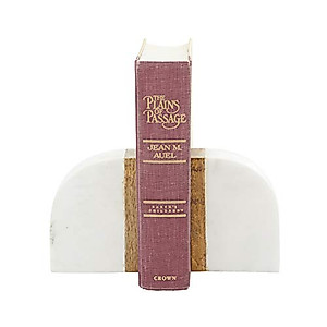Deco 79 Marble Bookends with Wood Details, Set of 2 4"W, 5"H, White