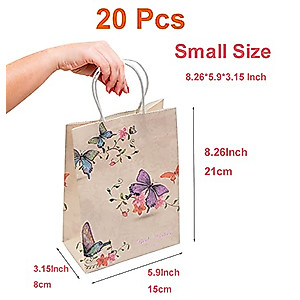 YYaaloa 20pcs Small Gift Bags Kraft Paper Bags with Handle Butterfly flower Party Favor Bags for Baby Shower Kids Birthday Wedding Xmas Party Supplies Restaurant takeouts, and Store Owners (20)