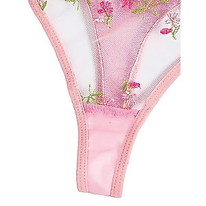 WDIRARA Women's Floral Embroidery Underwire Lingerie Set Mesh Bra and Panty Set Pink S