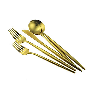 Gugrida 20-Piece 18/10 Stainless Steel Flatware Silverware, Luxury Dinnerware Set Travel Cutlery Tableware Include Knife Fork Spoon Service for 4,Healthy & Eco-Friendly Dishwasher Safe (Gold Matte)