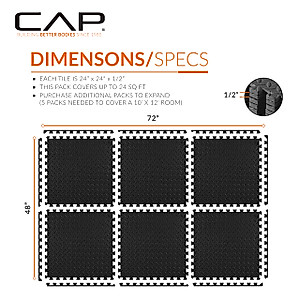 CAP Puzzle Exercise Mat 24" x 24" x 1/2", 6 pieces