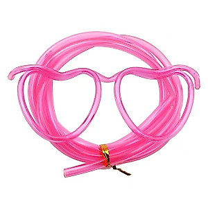 Dzrige 4 Pieces Silly Straw Glasses,Valentine's Day Heart Eyeglasses Straw,Crazy Fun Drinking Straw Eye Glasses,Reusable Loop Straw for Annual Meeting,Fun Party,Birthday,Wedding (4 Colors)