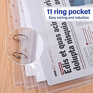 Vobou 12 Pack Plastic Envelopes Clear Binder Pocket 11 Holes Expandable Binder Folders for 2/3/4 Ring Document Pouch, Snap Button and Lable Poly Envelopes for School, Home and Office