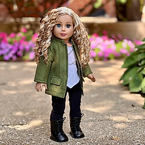 - Autumn Stroll - 4 Piece Outfit for 18 Inch Doll - Green Coat, White Blouse, Black Velvet Leggings, Black Boots (Dolls Not Included)