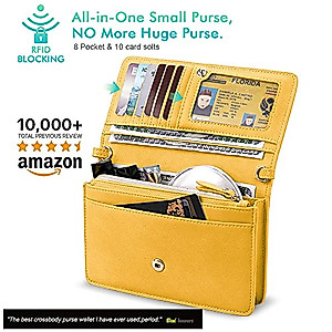 nuoku Women Small Crossbody Bag Cellphone Purse Wallet with RFID Card Slots 2 Straps Wristlet, E- Yellow