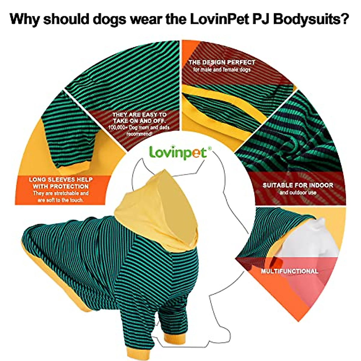 LovinPet Large Dog Onesie,Cotton Green Stripe Dog Shirt, 2-Leg Style Dog Pajamas, Large Breed Dog Jammies, Pet PJ's/Large