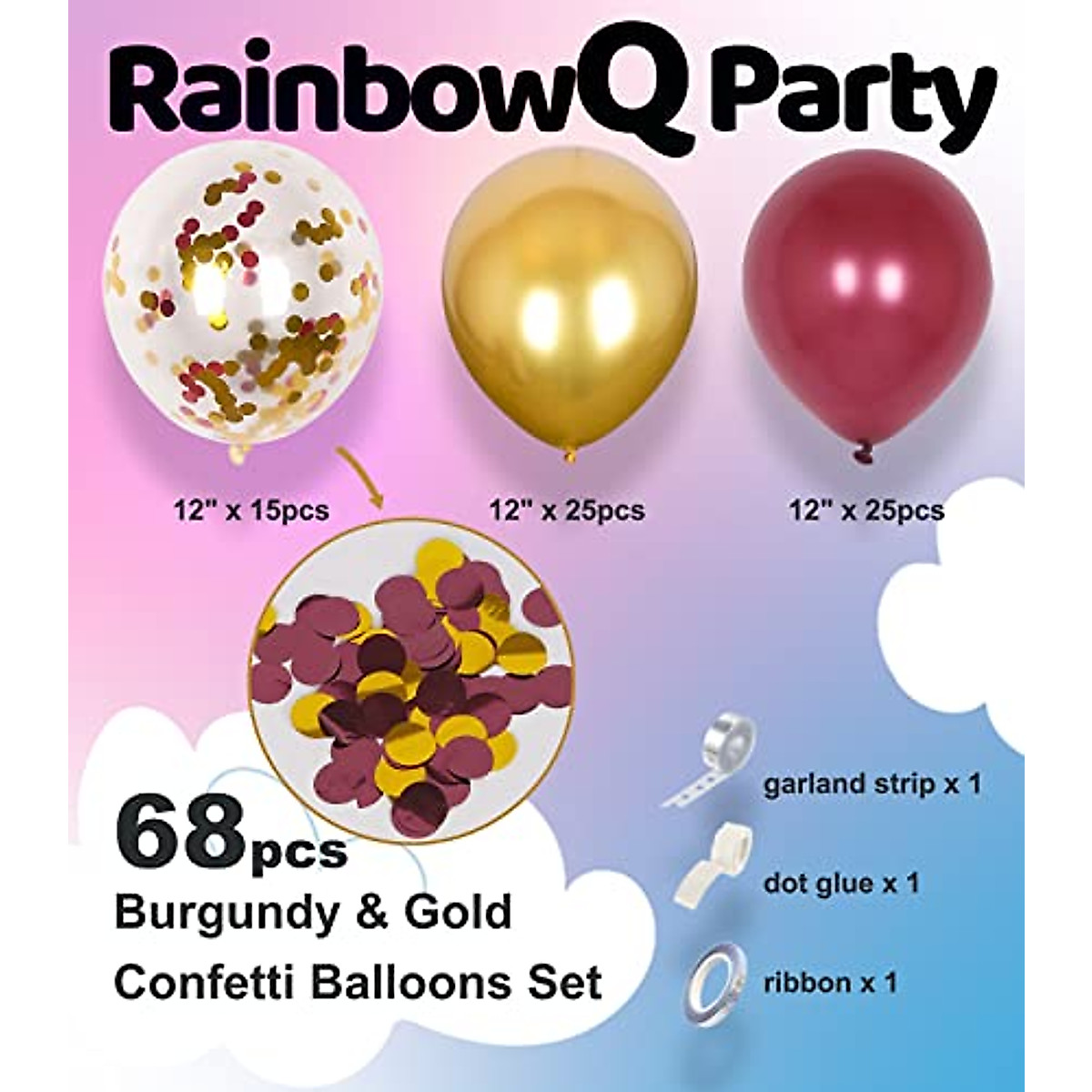 RainbowQ Metallic Shiny Burgundy and Gold Balloons 12 Inch 68PCS Gold Burgundy Confetti Balloons Latex Helium Balloon Set for Graduation Wedding Birthday Party Decorations
