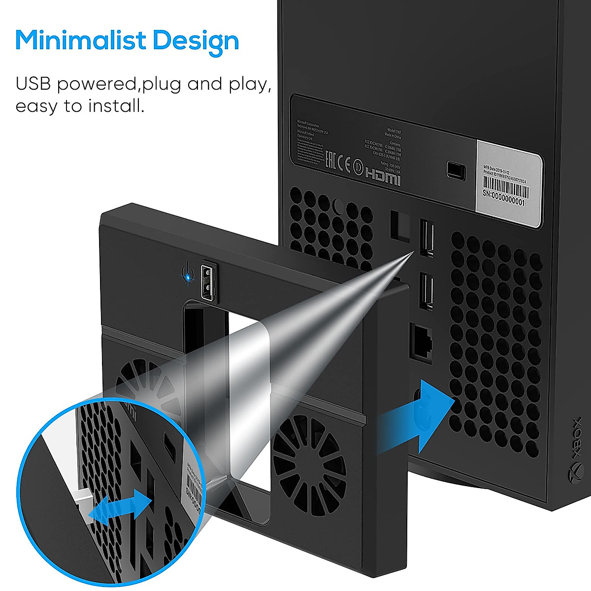 Cooling Fan for Xbox Series X, External USB Cooler Cooling System with USB Hub Port for Xbox Series X Console
