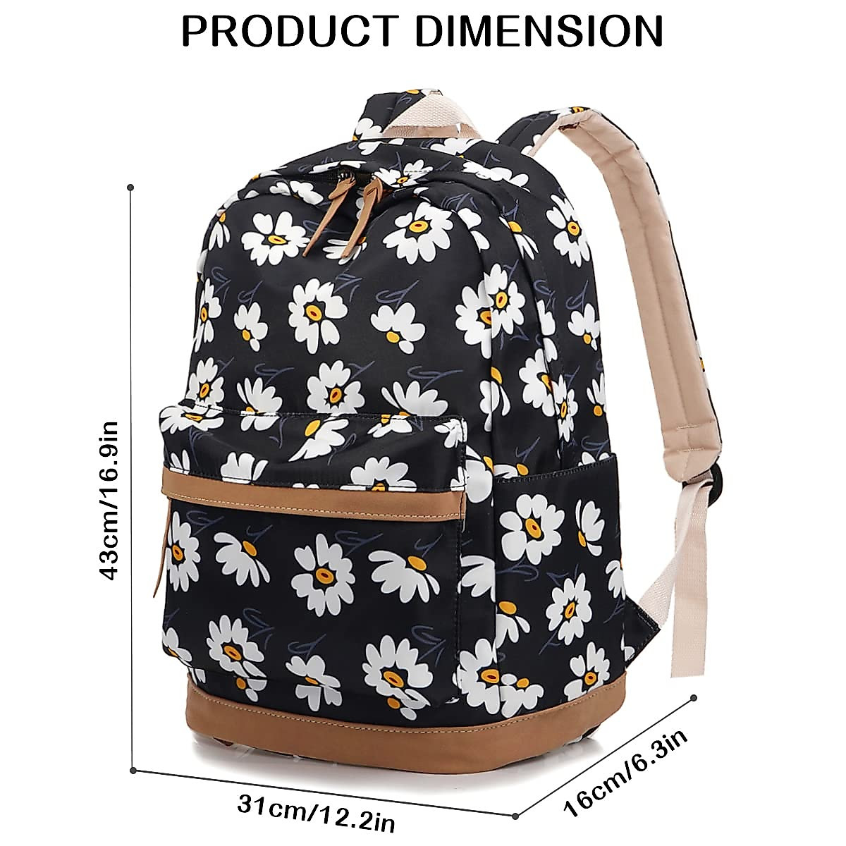 Xinveen Floral Laptop Backpack Rose School Bag Bookbags Lightweight Water Resistant Backpack for Womens Travel Black