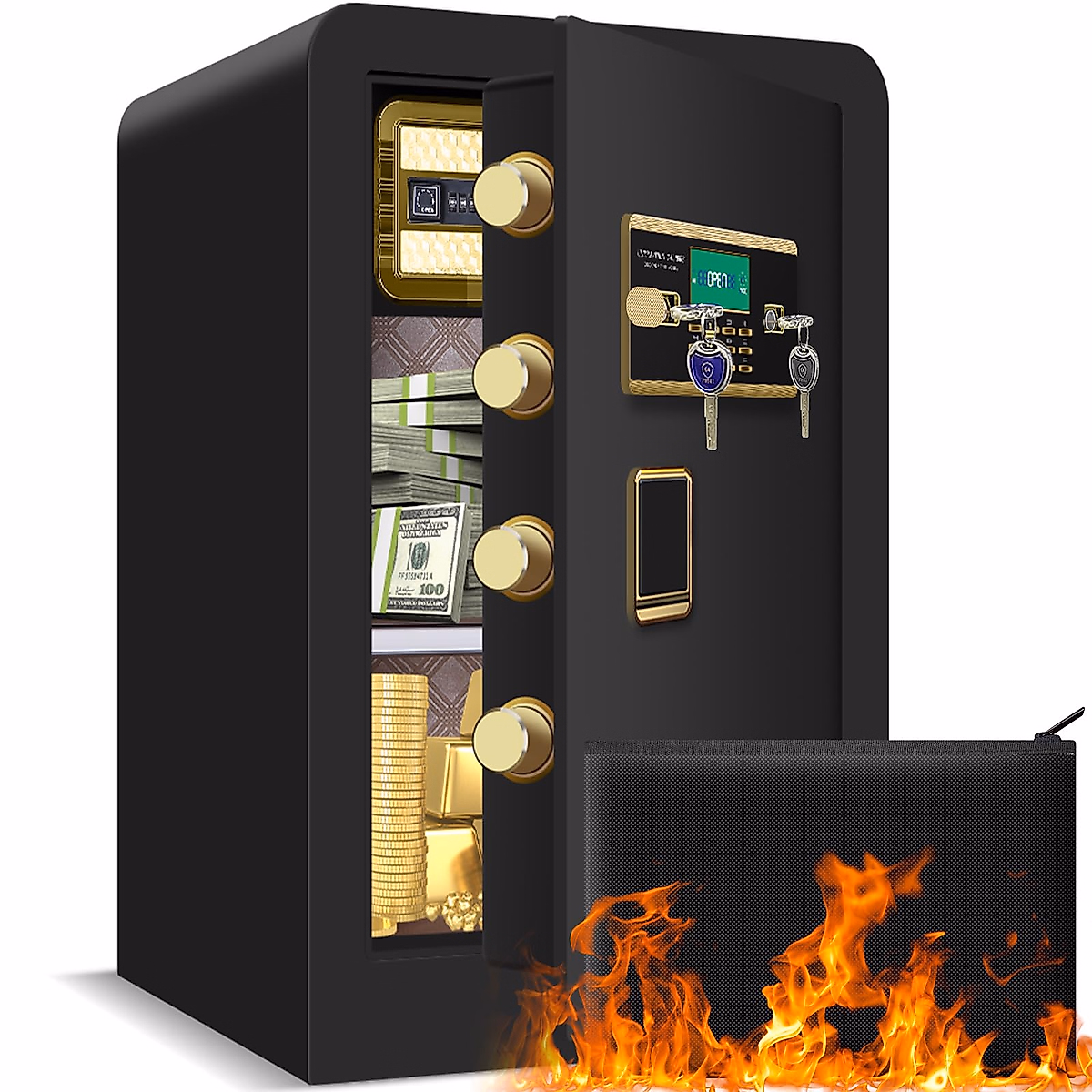 4.0 Cu ft Extra Large Heavy Duty Home Safe Fireproof Waterproof, Anti-Theft Digital Home Security Safe Box With Fireproof Document Bag, Fireproof Safe for Home Business Office Valuables