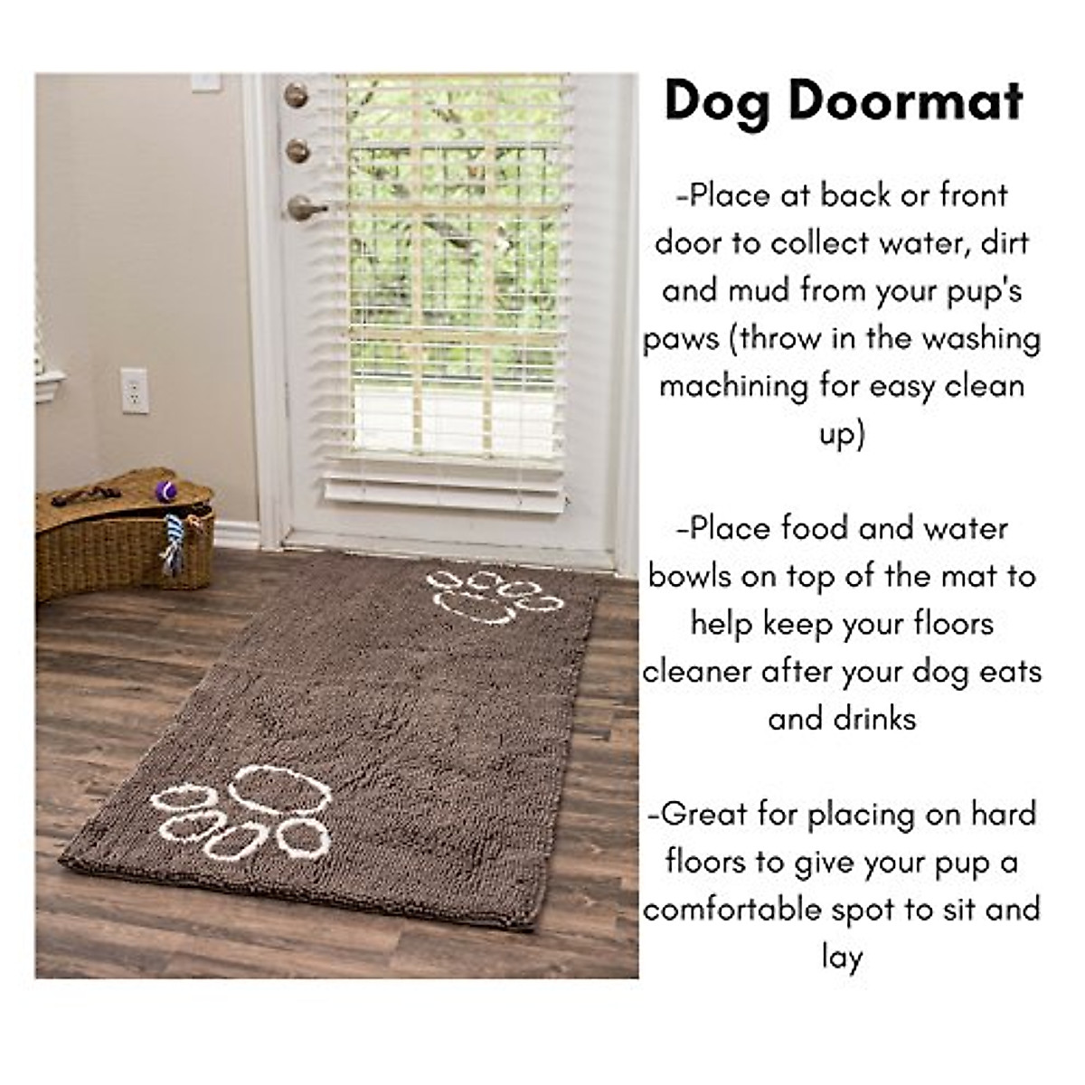 Internet's Best Chenille Dog Doormat - 60 x 30 - Absorbent Surface - Non-Skid Bottom - Protects Floors - Grey