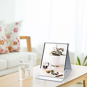 ZBEIVAN 10x7 Inches Portable Folding Makeup Mirror, Frameless PU Leather Desk Mirror with Stand for Camping Travel Tabletop Personal, White