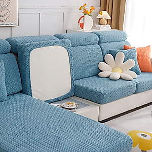 cjc 2023 New Universal Sofa Cover, Wear-Resistant High Stretch Couch Cushion Slipcovers, Anti-Slip L Shape Sofa Covers - Tear Stain Resistant Sofa Protector (Light Blue, Back Cover M)
