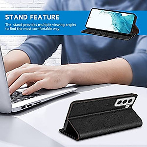 ZZXX Samsung Galaxy S22 Wallet Case with [RFID Blocking] Card Slot Stand Strong Magnetic Leather Flip Fold Protective Phone Case for Samsung Galaxy S22 5G Case Wallet(Black-6.1 inch)
