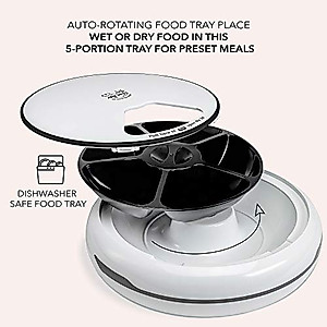 Arf Pets Automatic Pet Feeder, 5 Meal Food Dispenser for Dogs, Cats & Small Animals w/Programmable Timer, Dishwasher-Safe Tray Feeds Wet or Dry Food - (Serves 4 Meals Per Day) Adopter Included