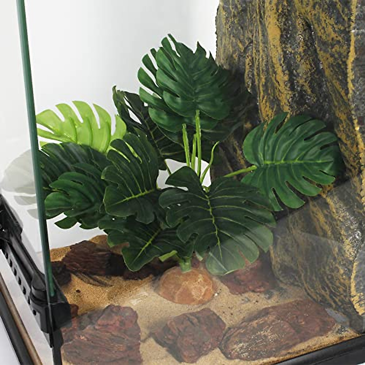 WOLEDOE Fake Monstera Plants, Reptile Terrarium Decor, Bearded Dragon Tank Accessories fit Crested Gecko Leopard Lizard Chameleon Ball Python Snake Frog