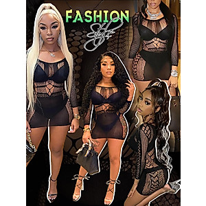 Buitifo Sexy Lingerie for Women Fishnet Mini Dress One Piece Babydoll Nightwear(BlackZJD,One Size)