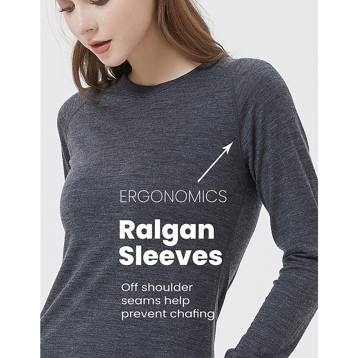 Iguana Womens 100% Merino Wool Base Layer Sets for Ski Lightweight Thermal Underwear Heather Grey