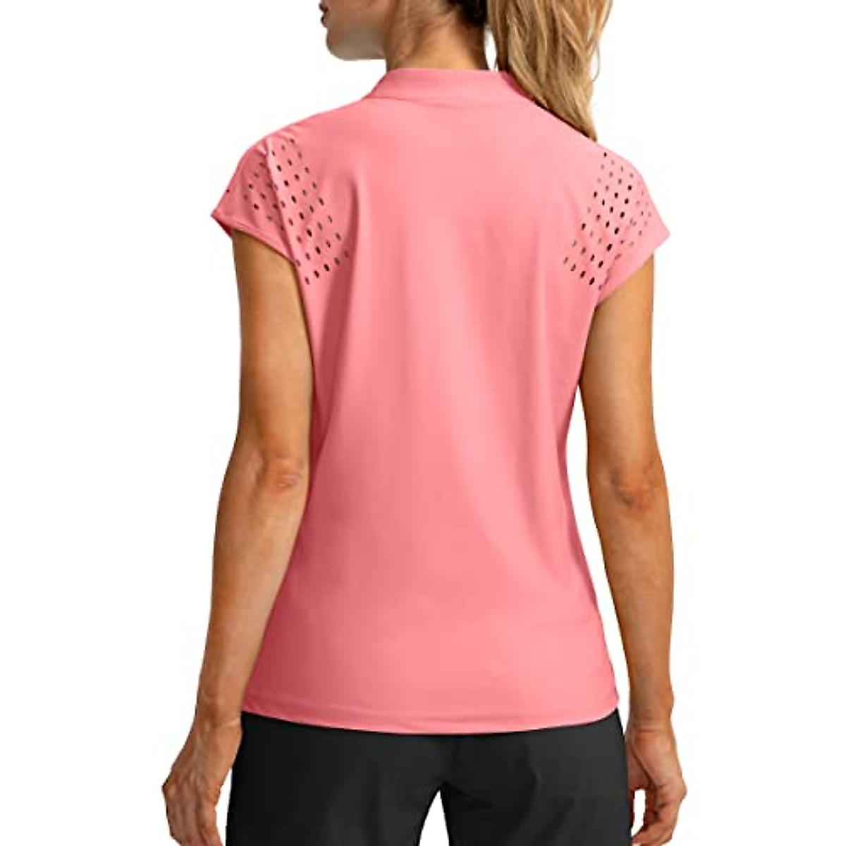 Soothfeel Women's Golf Shirt Cap Sleeve V Neck Polo Shirts Lightweight Quick Dry Workout Tennis Shirts Tops for Women(Light Orange, M)