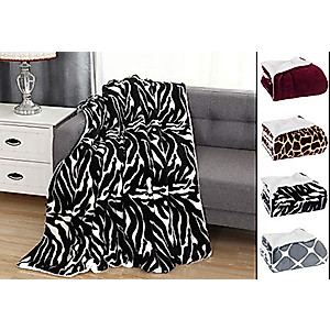 Elegant Comfort Luxury Ultra-Plush Velvet Touch Fleece Throw Soft, Sherpa-Backing Reversible Blanket for Bed, Sofa and Couch, (50 x 60"), Zebra