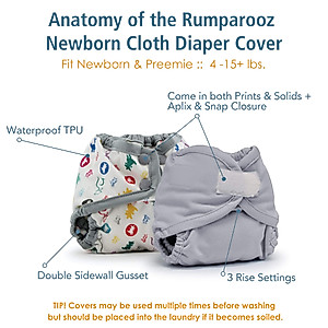 Kanga Care Rumparooz Double Leg Gusset Reusable Cloth Diaper Cover Newborn Snap | Peacock 4-15 lbs