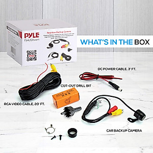 Universal Mount Front Rear Camera - Marine Grade Waterproof Built-in Distance Scale Lines Backup Parking/Reverse Assist Cam w/ Night Vision LED Lights 420 TVL Resolution & RCA Output - Pyle PLCM38FRV,Black