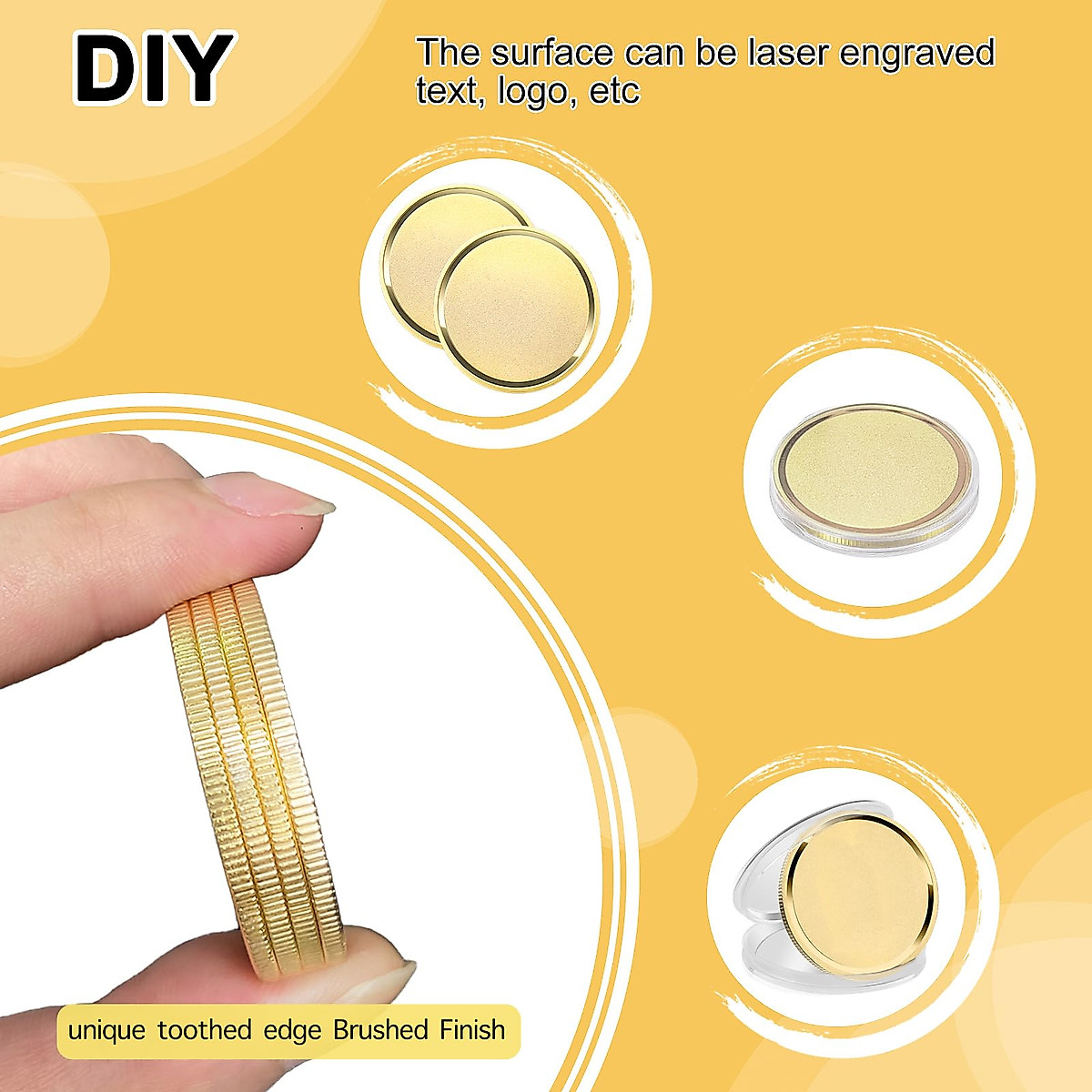 10Pcs Brass Laser Engraving Blanks Challenge Coin Blanks 40mm Diameter with Acrylic Protection Box for Personalized DIY Gift for Birthday Holidays Travel Commemorative Collection