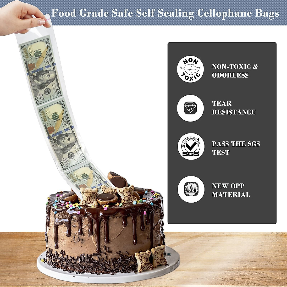 Miraclekoo 100Pcs Cake Money Box Transparent Bags 3.1X6.7in Clear Self Sealing Cellophane Bags Resealable Cello Poly Bags Money Sleeves for Birthday Wedding Party Decoration