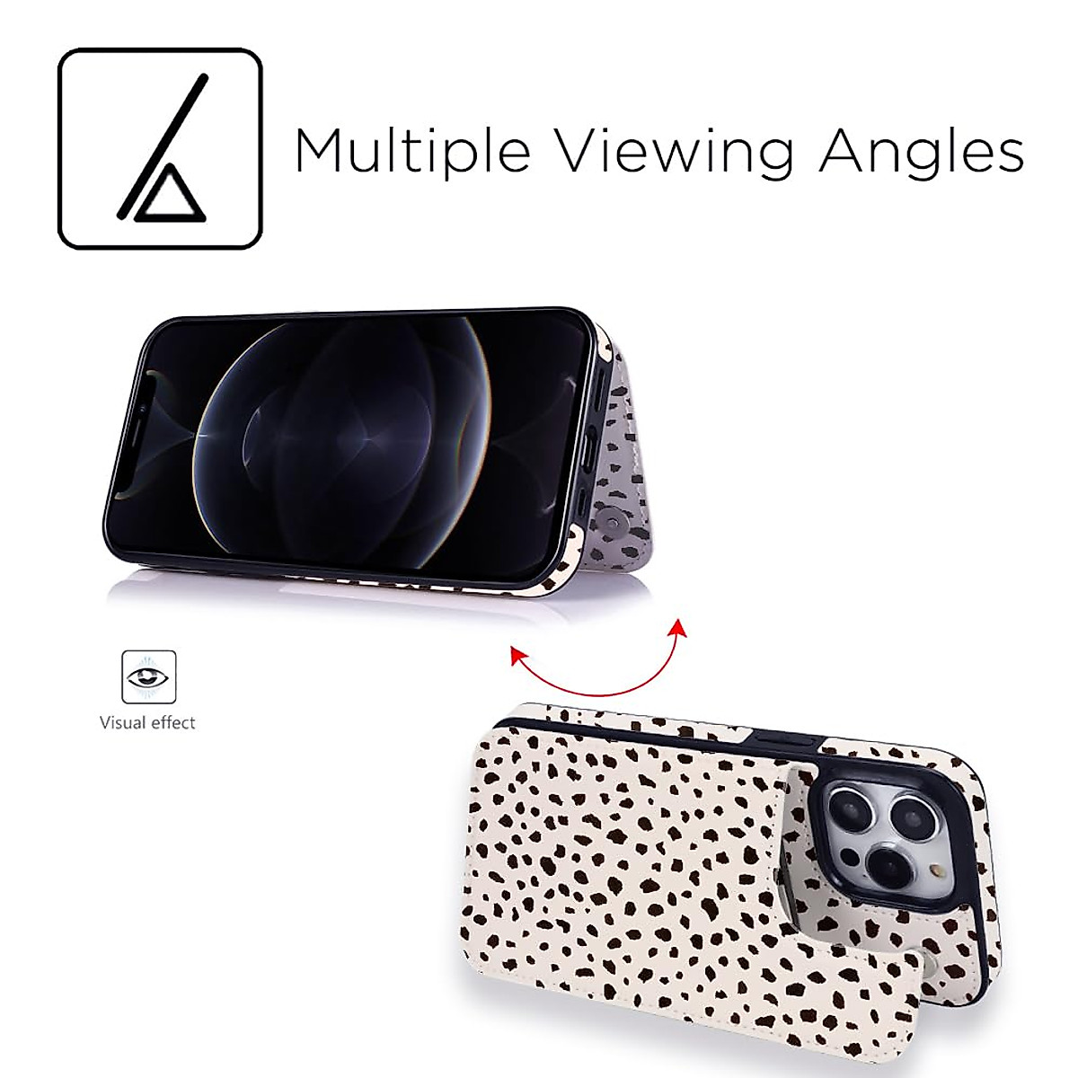 uCOLOR Flip Leather Wallet Case Card Holder for iPhone 12 Pro/12 Women and Girls with Card Holder Kickstand Marble Design Compatible with iPhone 12/iPhone 12 Pro 5G 6.1 inch (Almond Latte Polka Dot)