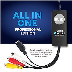UCEC USB 2.0 Video Capture Device - Pro Version, VHS to Digital Converter, VHS to DVD Converter, Digitize Video for Mac, PC, Upgraded Version