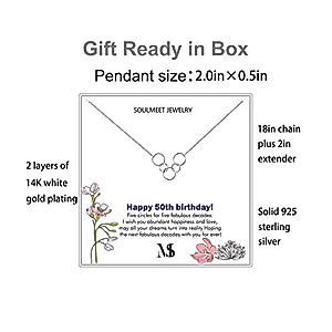 SOULMEET 50th Birthday Gifts Necklace for Women, Sterling Silver Five Circles Necklace for Her 5 Decades Jewelry Gift 50 Years Old