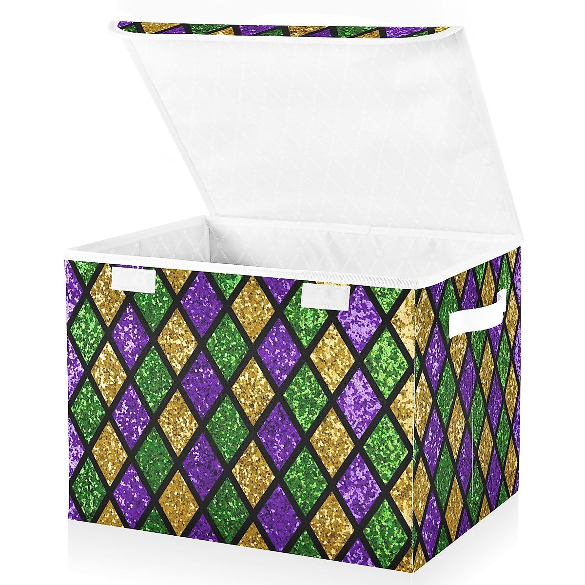 Joisal Shiny Paillettes Fabric Storage Box with Lid Blanket Storage for Closet