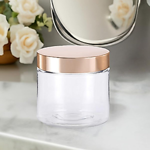 8 oz / 240 ml Clear PET Plastic Refillable Jar with Luxury Gold Metal Overshell Lid (6 Pack)