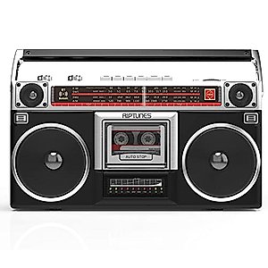 Riptunes Boombox Radio Cassette Player Recorder, AM/FM -SW1/SW2 Radio, Wireless Streaming, USB/Micro SD Slots, Aux in, Headphone Jack, Convert Cassettes to USB/SD, Classic 80s Style Retro, Black